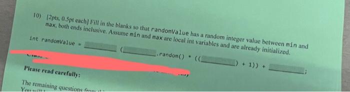 Solved 10) [2pts, 0.5pt each] Fill in the blanks so that | Chegg.com
