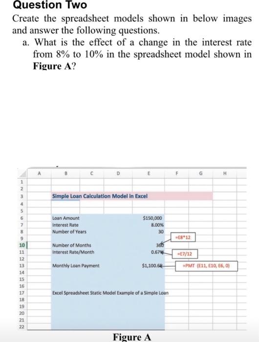 Solved Question Two Create the spreadsheet models shown in | Chegg.com