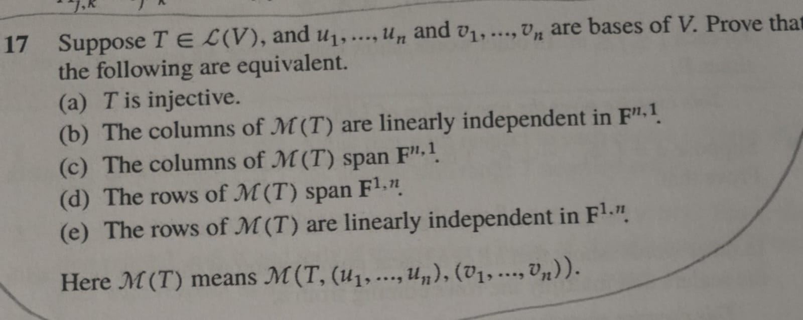 Solved by an EXPERT 17 ﻿Suppose TinL(V), ﻿and u1,dots,un ﻿and v1,dots,vn | Chegg.com