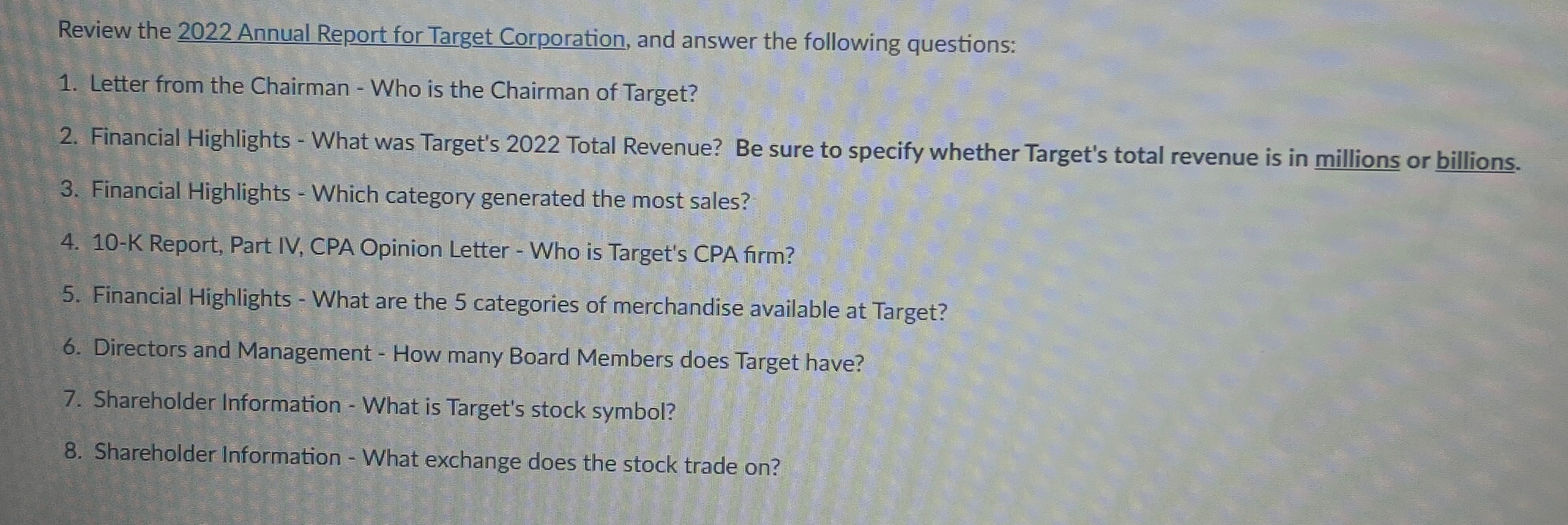 Solved Review the 2022 ﻿Annual Report for Target | Chegg.com