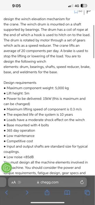 design the winch elevation mechanism for the crane. | Chegg.com