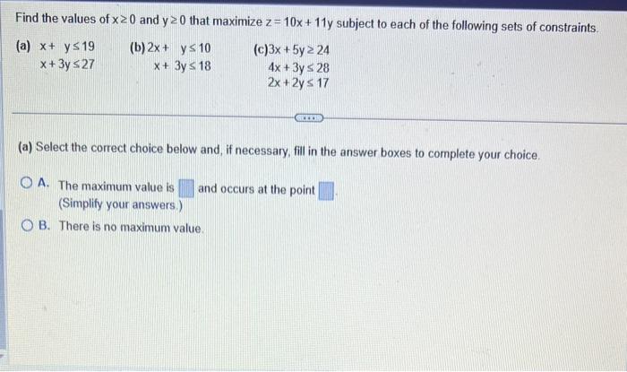 Solved Find the values of x≥0 and y≥0 that maximize | Chegg.com