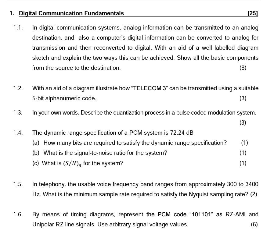 Solved 1. Digital Communication Fundamentals [25] 1.1. In | Chegg.com