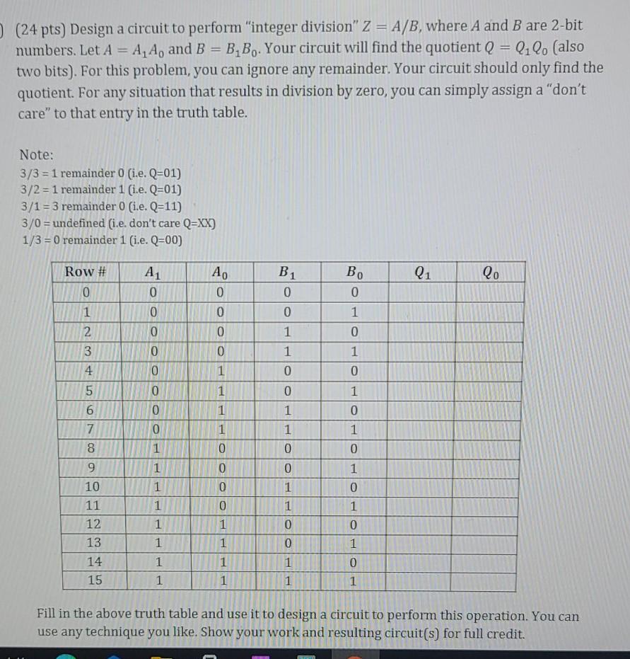Solved (24 pts) Design a circuit to perform "integer | Chegg.com