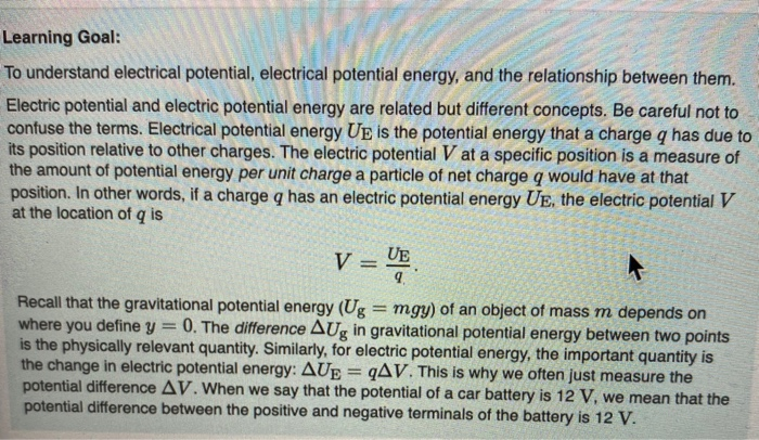 Solved Learning Goal: To understand electrical potential, | Chegg.com