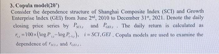 3. Copula model(20') Consider the dependence | Chegg.com