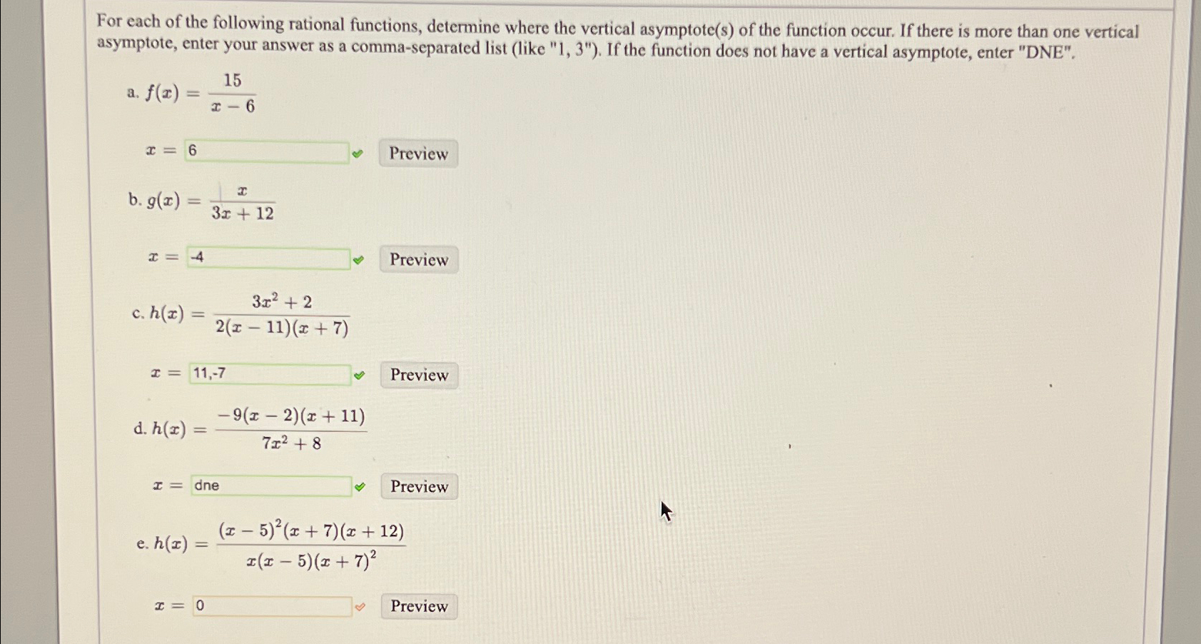 Solved For each of the following rational functions, | Chegg.com