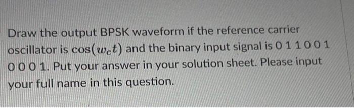 Solved Draw the output BPSK waveform if the reference | Chegg.com