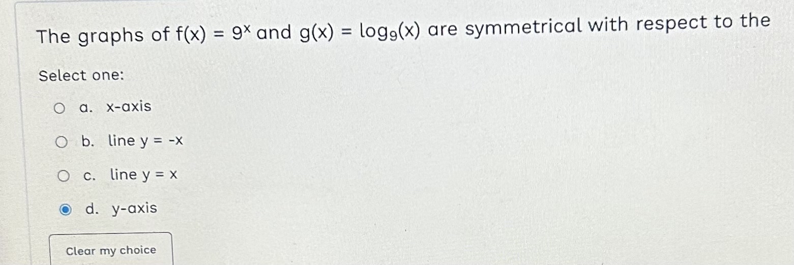 Solved The graphs of f(x)=9x ﻿and g(x)=log9(x) ﻿are | Chegg.com