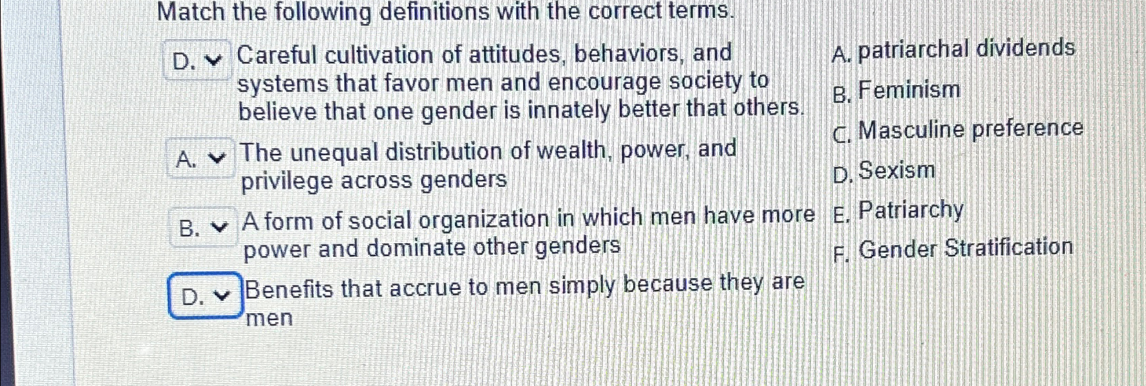 Solved Match the following definitions with the correct | Chegg.com