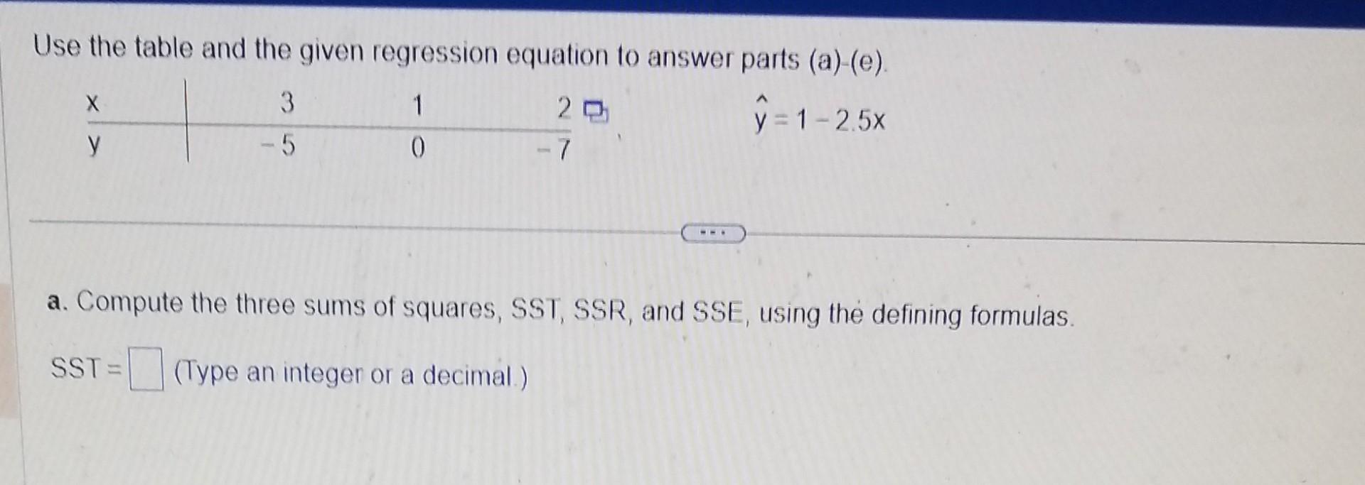 Solved Use The Table And The Given Regression Equation To