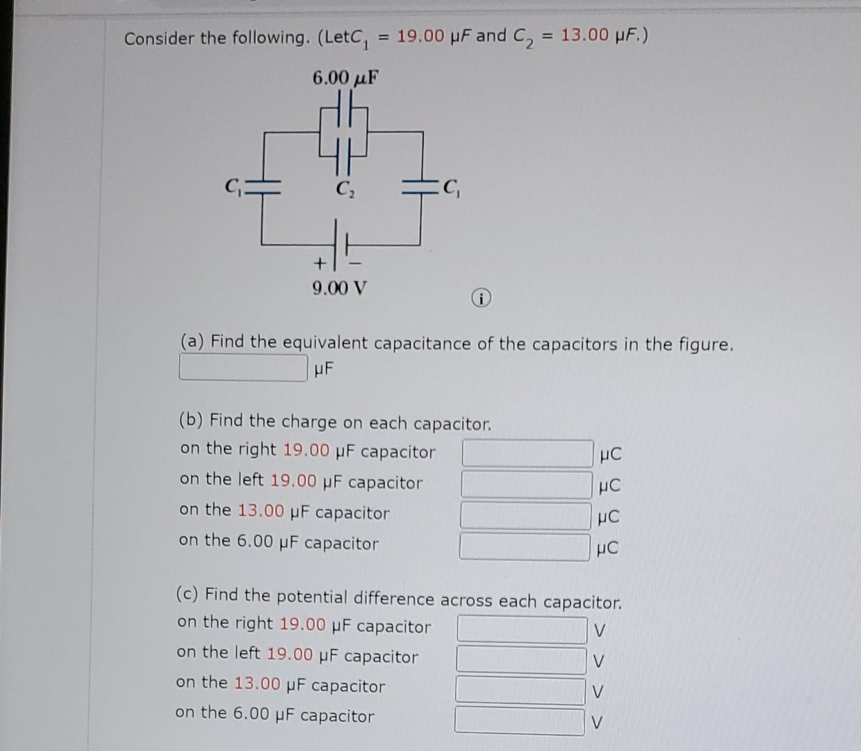 Solved Consider the following. ( Let C1=19.00μF and | Chegg.com