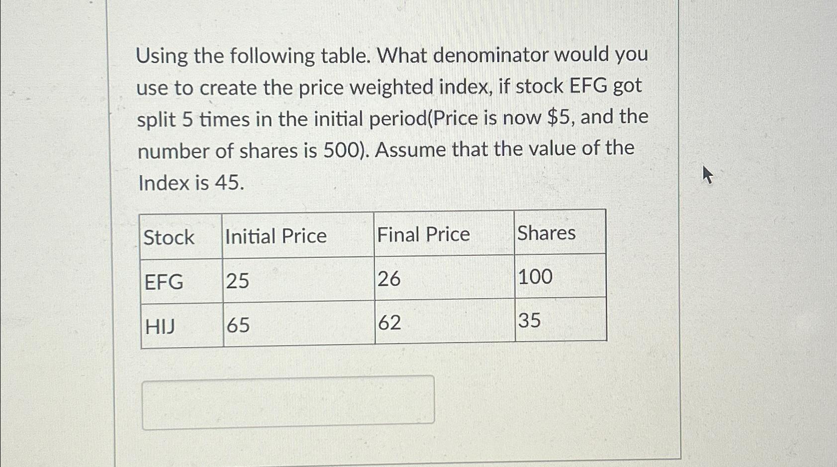 Solved Using the following table. What denominator would you | Chegg.com