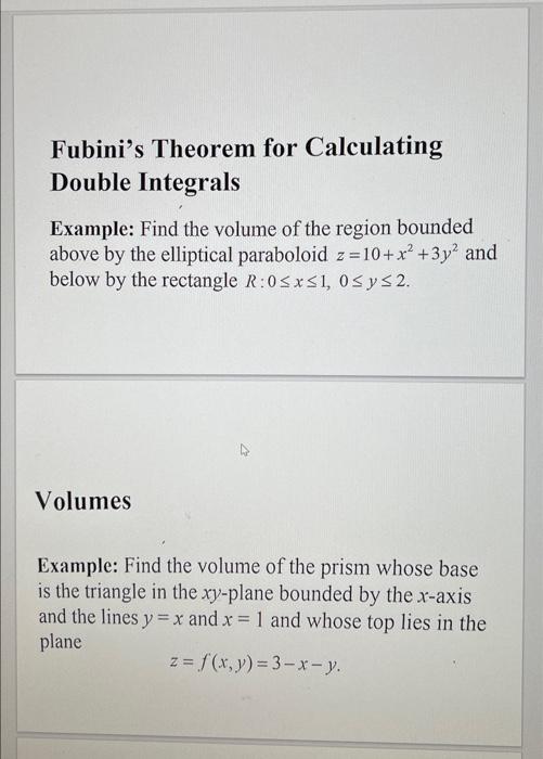 Solved Fubini's Theorem for Calculating Double Integrals | Chegg.com