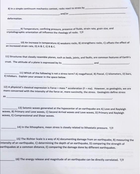 Solved 8) in a simple continuum mechanics context, rocks | Chegg.com