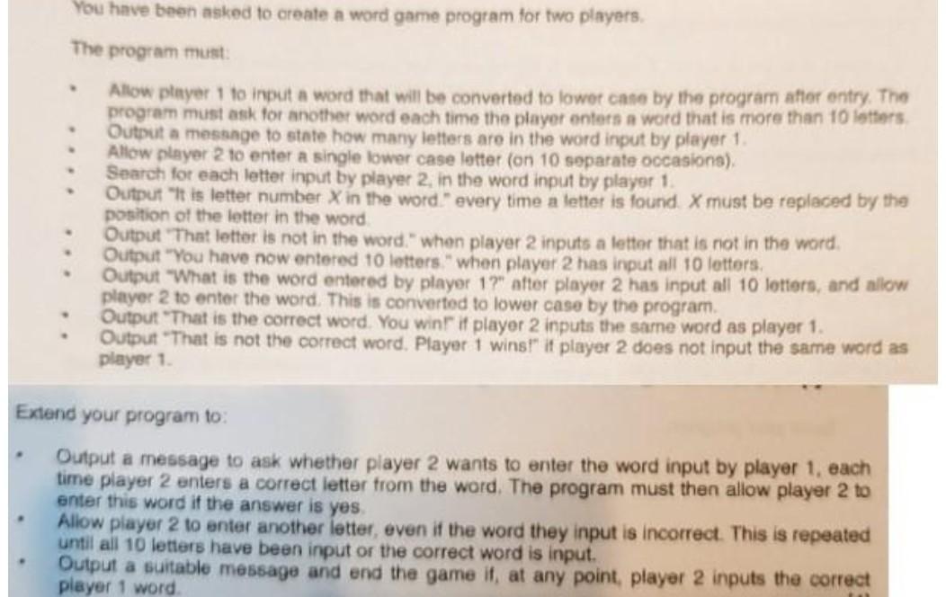 Solved You have been asked to oreate a word game program for | Chegg.com