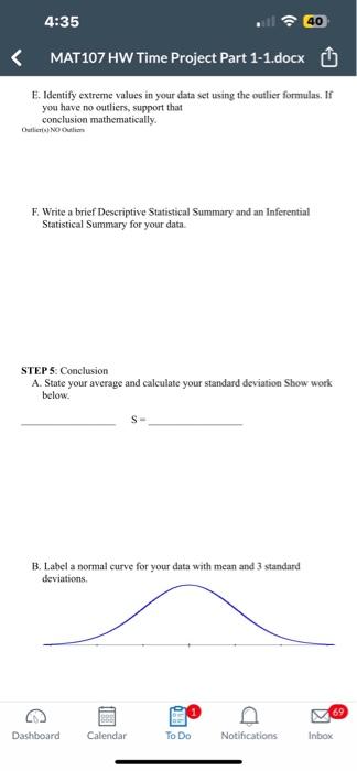 Mat 107 intro to statistics project I need help bad | Chegg.com