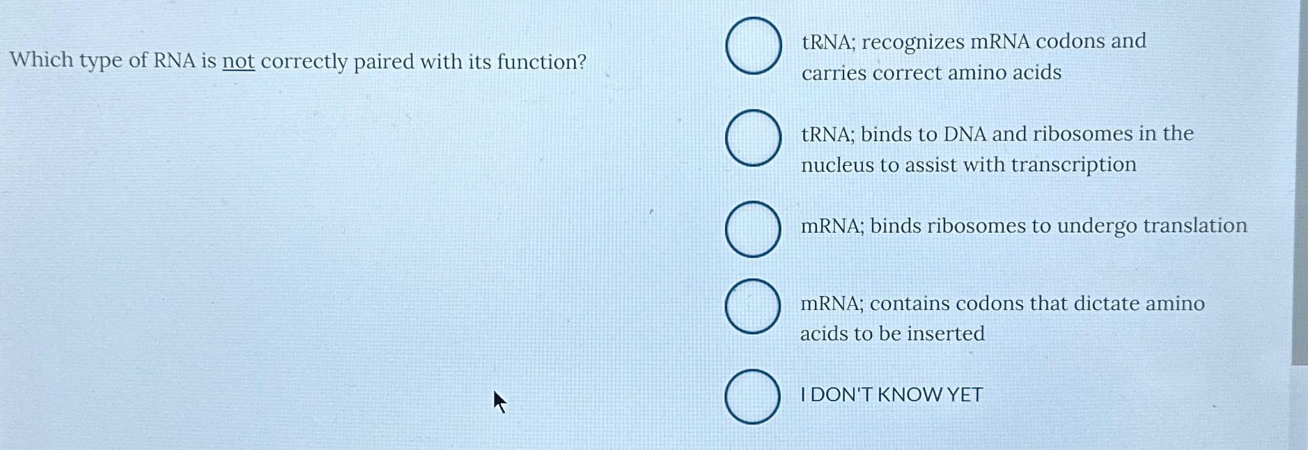 Solved Which type of RNA is not correctly paired with its | Chegg.com