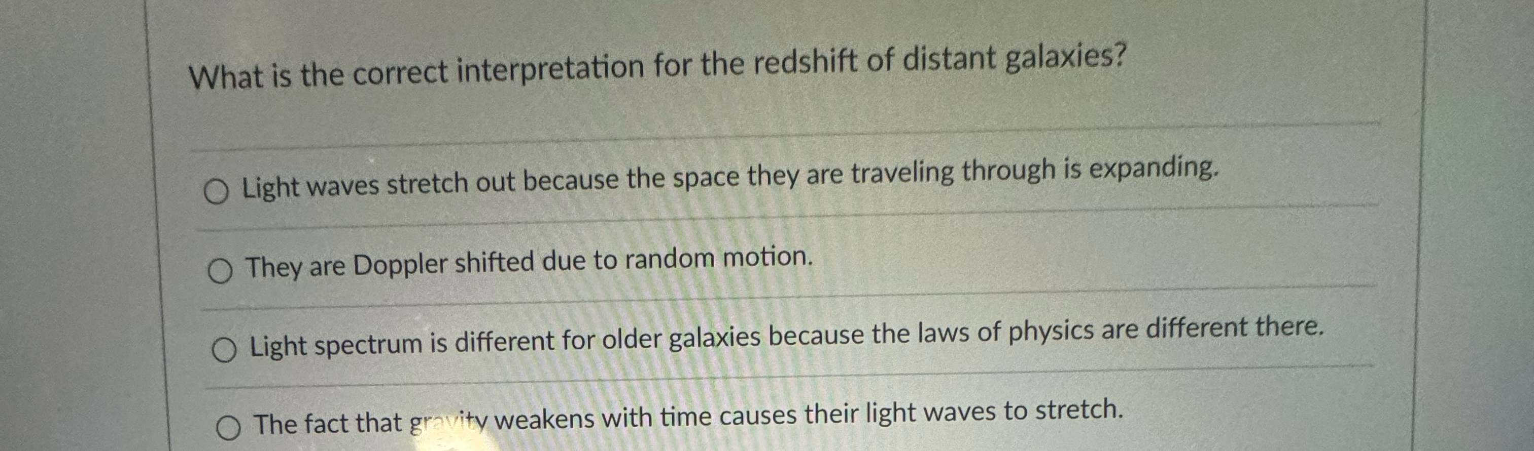 Solved What is the correct interpretation for the redshift | Chegg.com