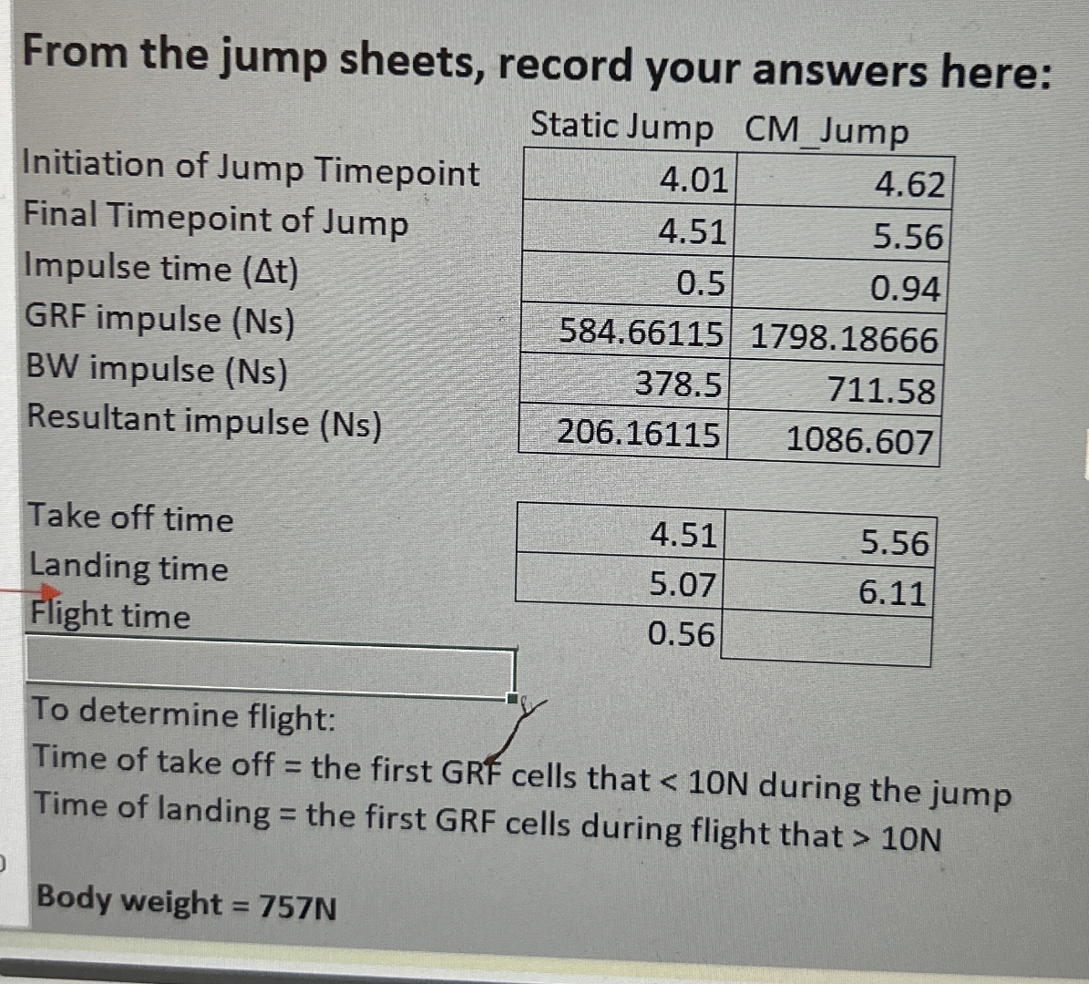 Solved From the jump sheets, record your answers here:To | Chegg.com