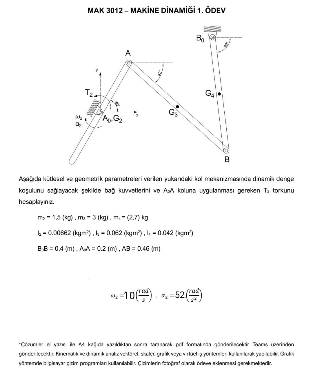 Calculate the bond forces and the T2 ﻿torque that | Chegg.com