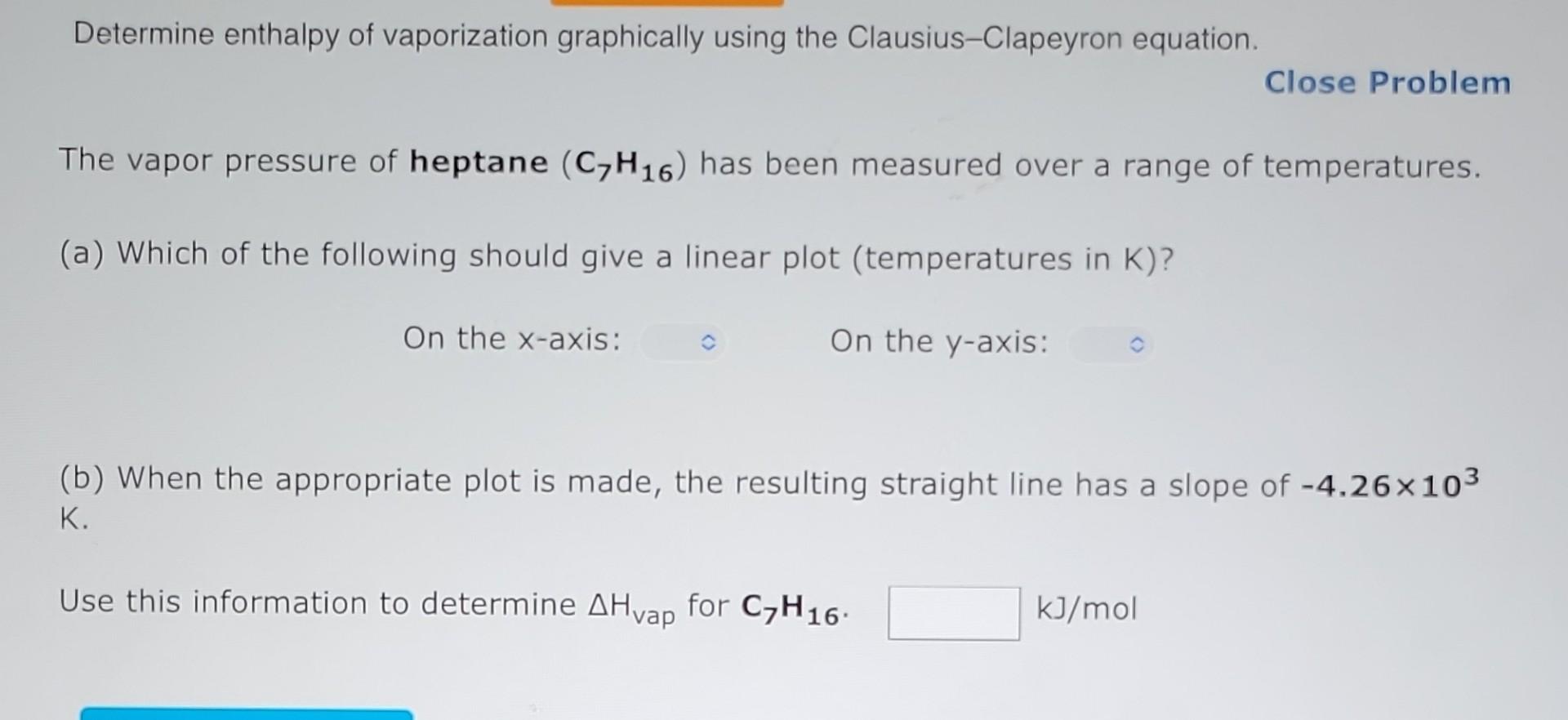 Solved Determine enthalpy of vaporization graphically using | Chegg.com