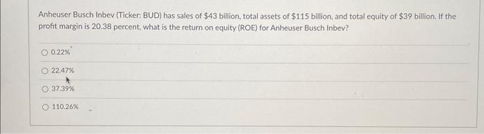 Solved Anheuser Busch Inbev (Ticker: BUD) has sales of $43 | Chegg.com