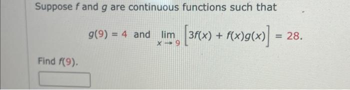 Solved Suppose f and g are continuous functions such that | Chegg.com