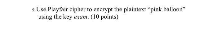 Solved 5. Use Playfair cipher to encrypt the plaintext “pink | Chegg.com