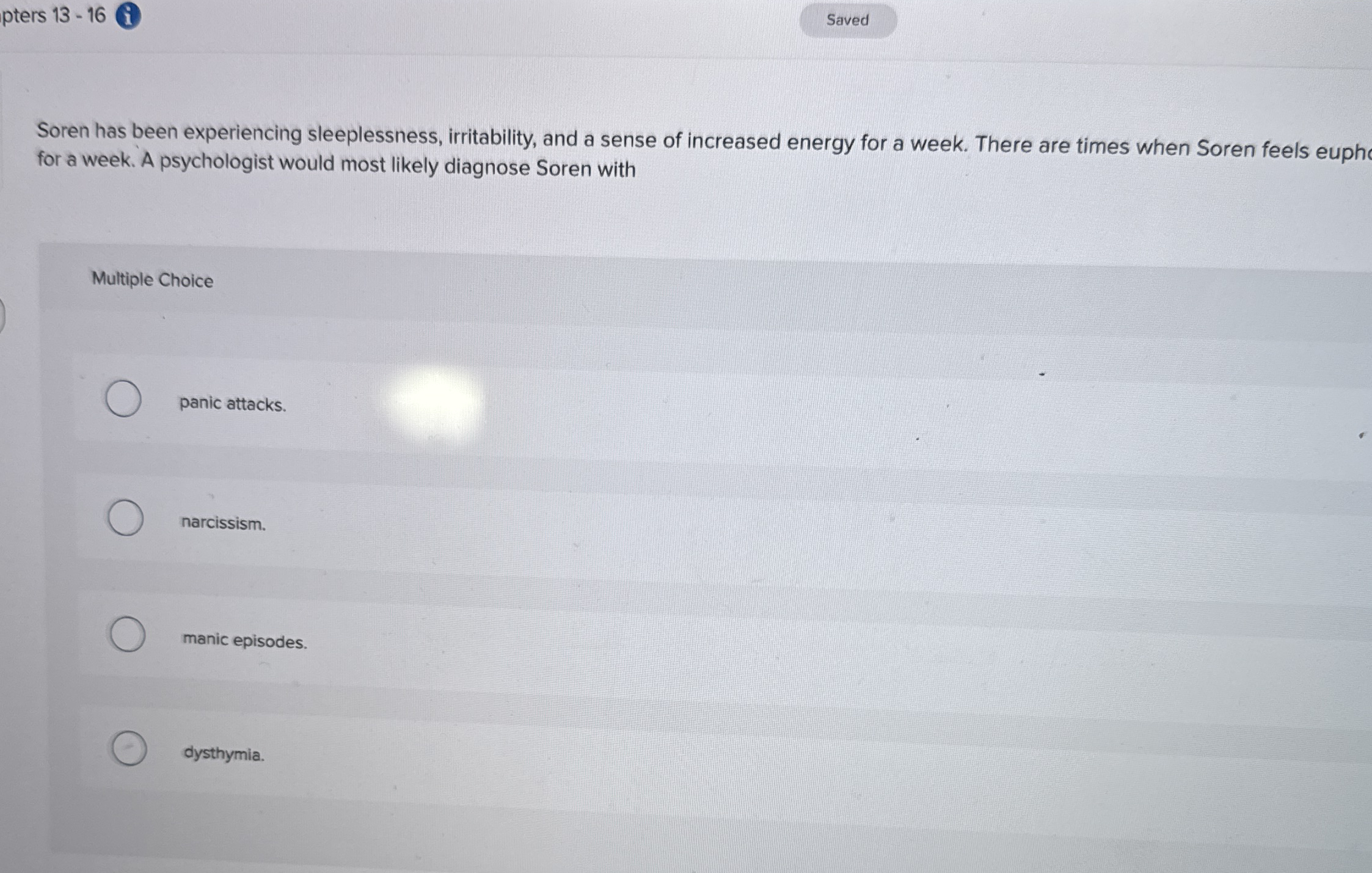 Solved pters 13 - 16Soren has been experiencing | Chegg.com