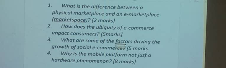 Solved What is the difference between a physical marketplace | Chegg.com