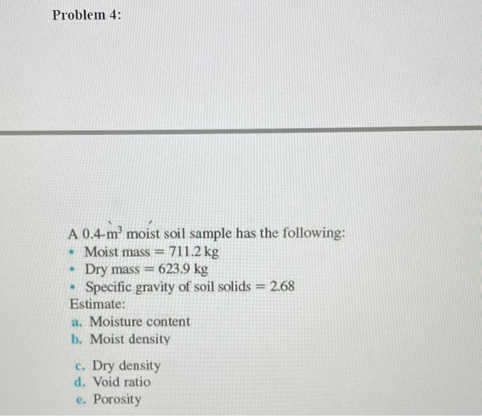 Solved The moist weight of 0.2ft3 of a soil is 23lb. The | Chegg.com