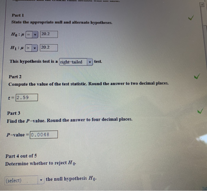 Solved Part 1 State the appropriate null and alternate | Chegg.com