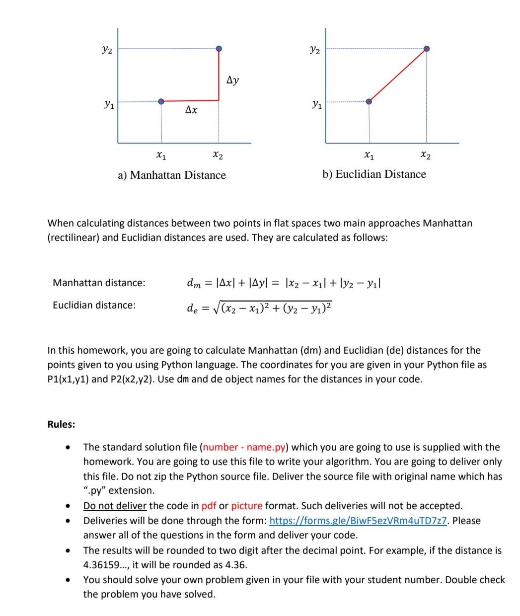 Solved Y2 Y2 Ay y1 Ax Y1 X1 X₂ X1 X₂ a) Manhattan Distance | Chegg.com