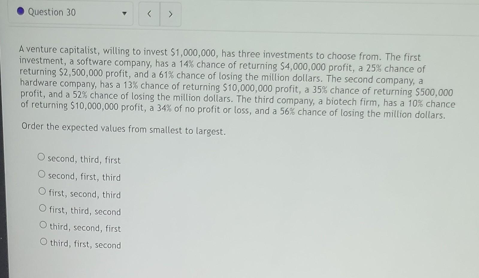 Solved A venture capitalist, willing to invest $1,000,000, | Chegg.com