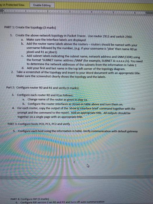 Solved y in Protected View. Enable Editing 23456 PART 1: | Chegg.com