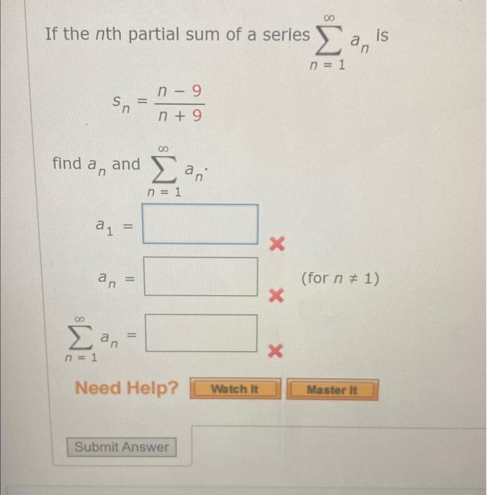 Solved If the nth partial sum of a series ∑n=1∞an is | Chegg.com