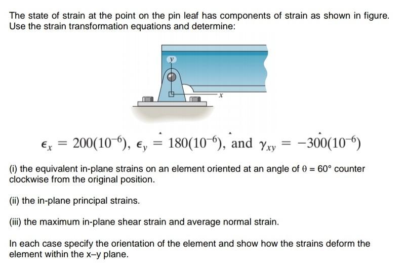 Solved The state of strain at the point on the pin leaf has | Chegg.com