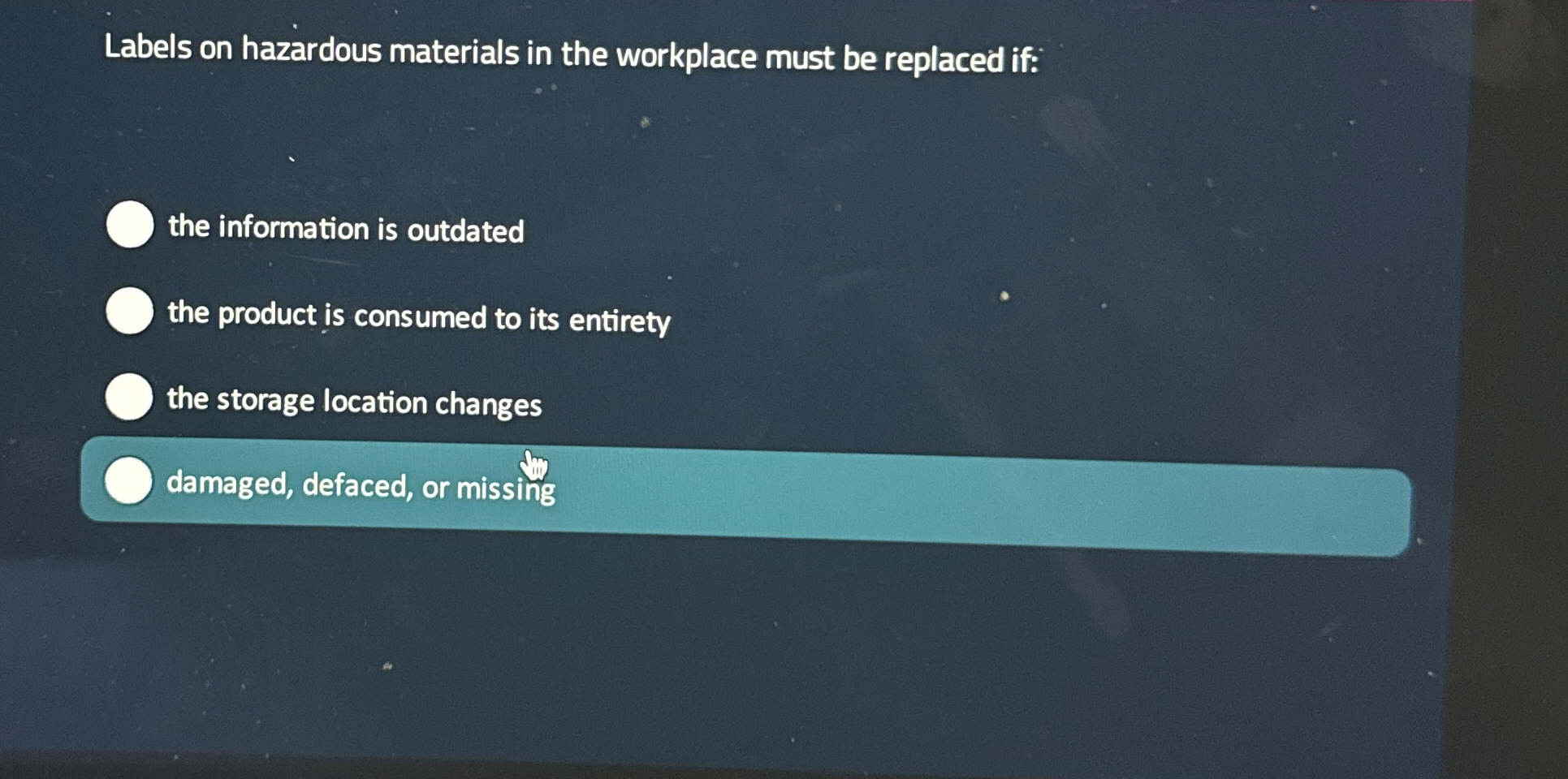 Solved Labels on hazardous materials in the workplace must | Chegg.com