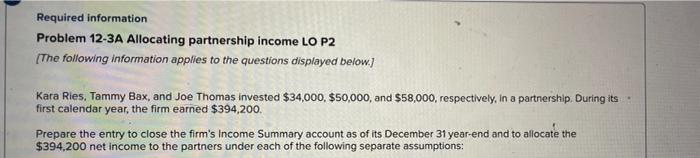 Solved Required information Problem 12-3A Allocating | Chegg.com