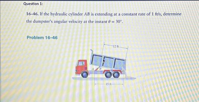 Solved Question 1: 16-46. If the hydraulic cylinder AB is | Chegg.com