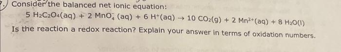 Solved Consider'the balanced net ionic equation: | Chegg.com