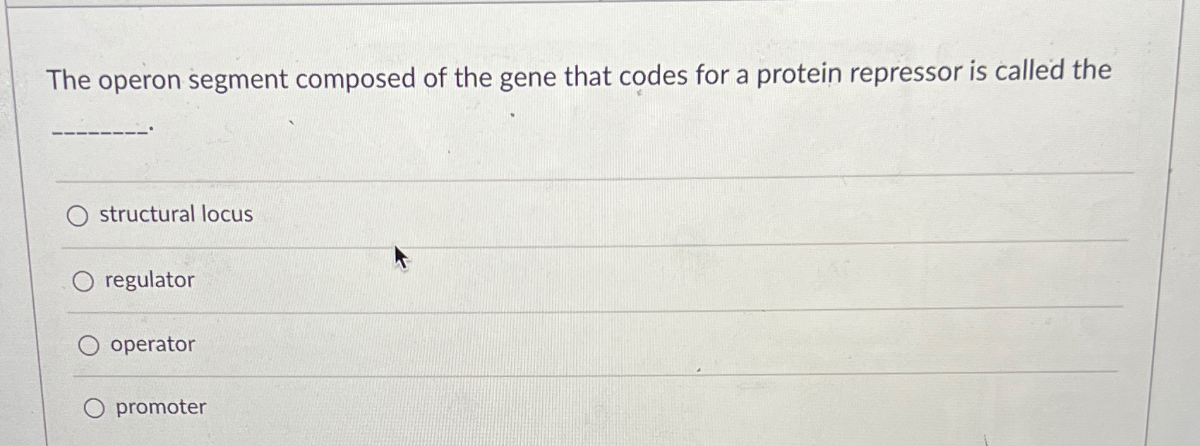 Solved The operon segment composed of the gene that codes | Chegg.com