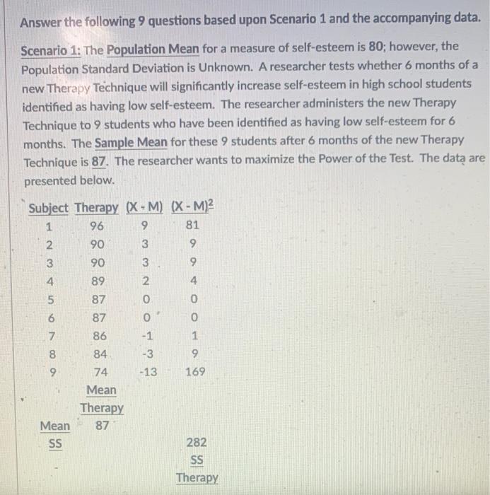 Solved Answer the following 9 questions based upon Scenario | Chegg.com
