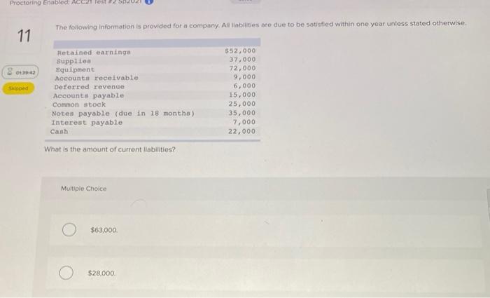 Solved Proctoring Enabled: ACC Test The following | Chegg.com