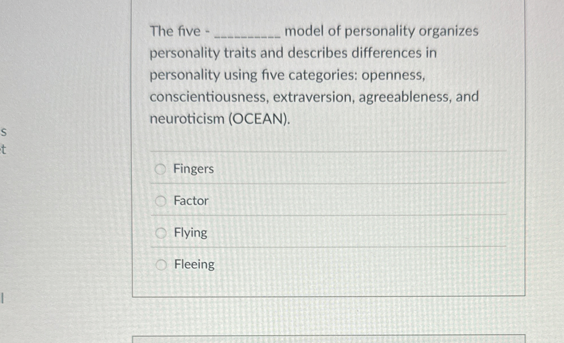 Solved The five model of personality organizes personality | Chegg.com