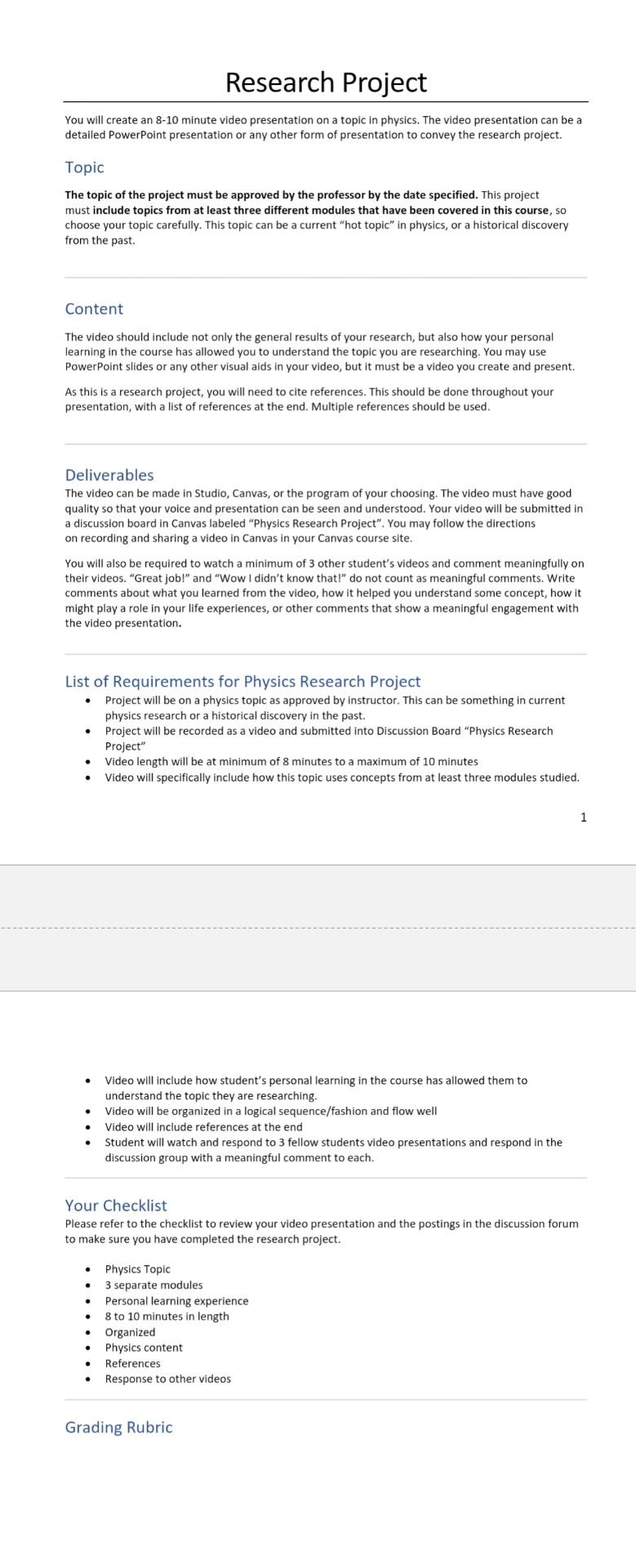 Solved Research Project You will create an 8-10 minute video | Chegg.com