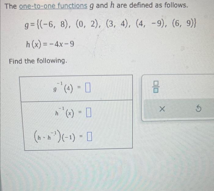 Solved The one-to-one functions g and h are defined as | Chegg.com
