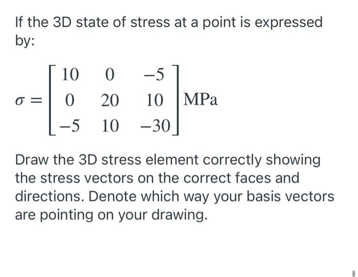 Solved If the 3D state of stress at a point is expressed by: | Chegg.com