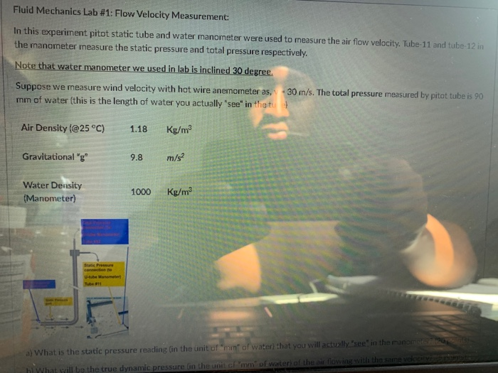 Fluid Mechanics Lab #1: Flow Velocity Measurement: In | Chegg.com